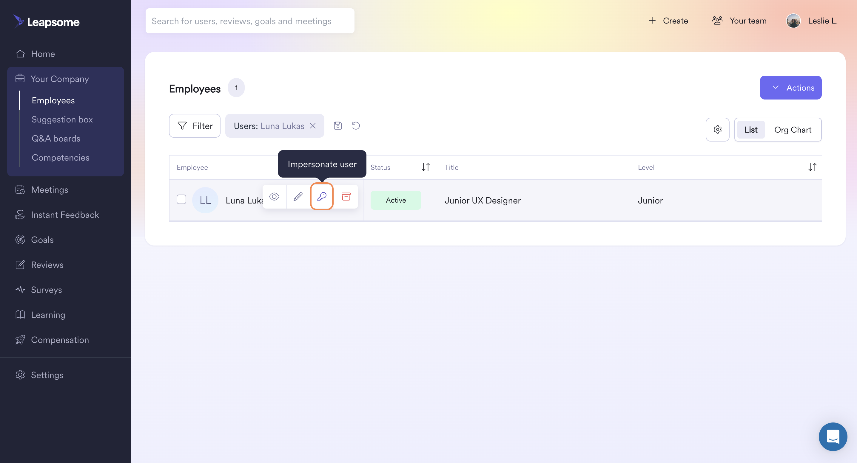 Impersonating users – Leapsome