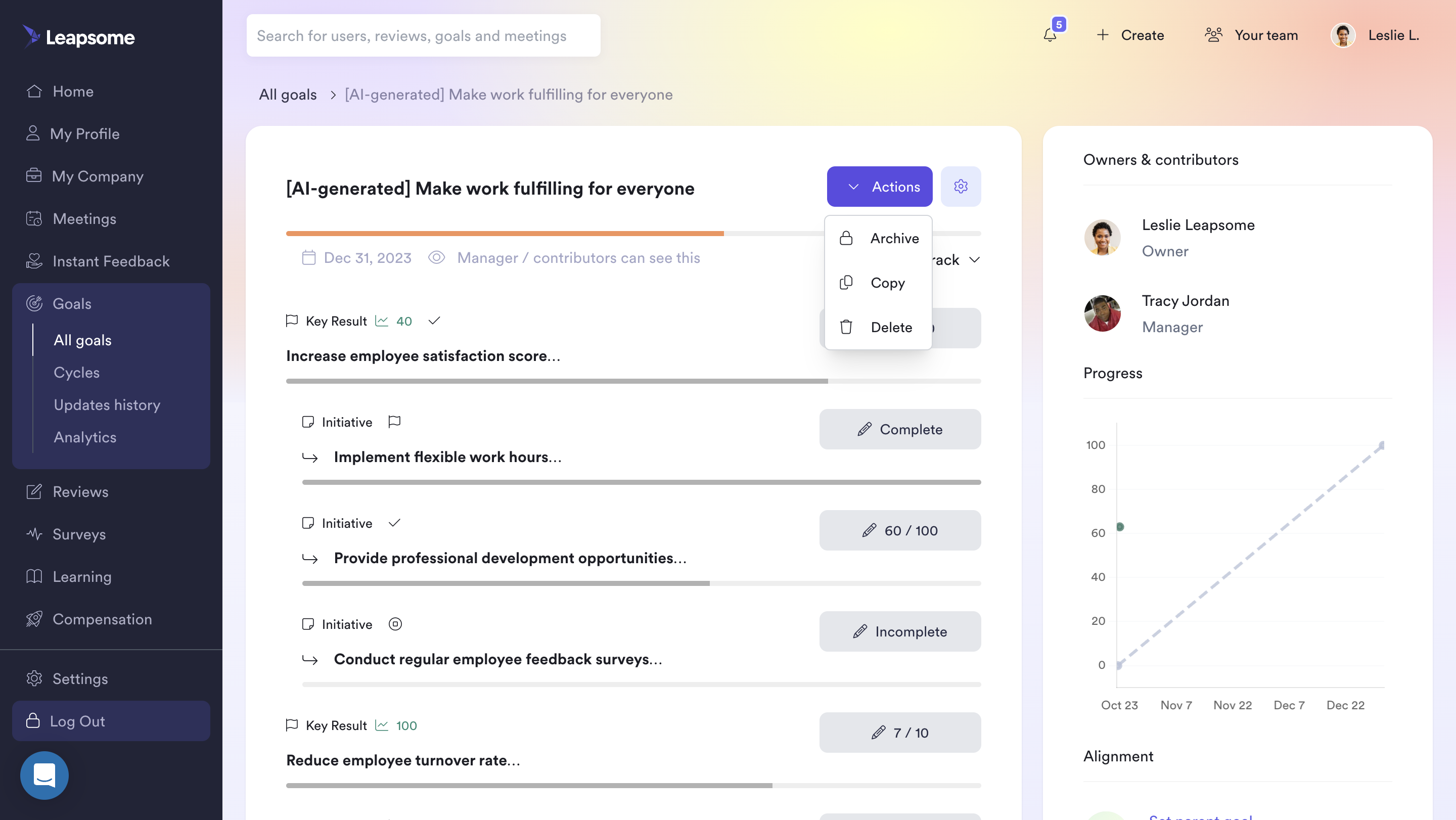 Archiving goals – Leapsome